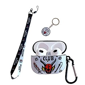 Auto Element Cartoon Anime Stranger Design Soft TPU Airpods 3rd Generatio Case，with Cool Anime Stranger Lanyard Keychain，Suitable Fashion Man Women Girl Airpods 3rd Case