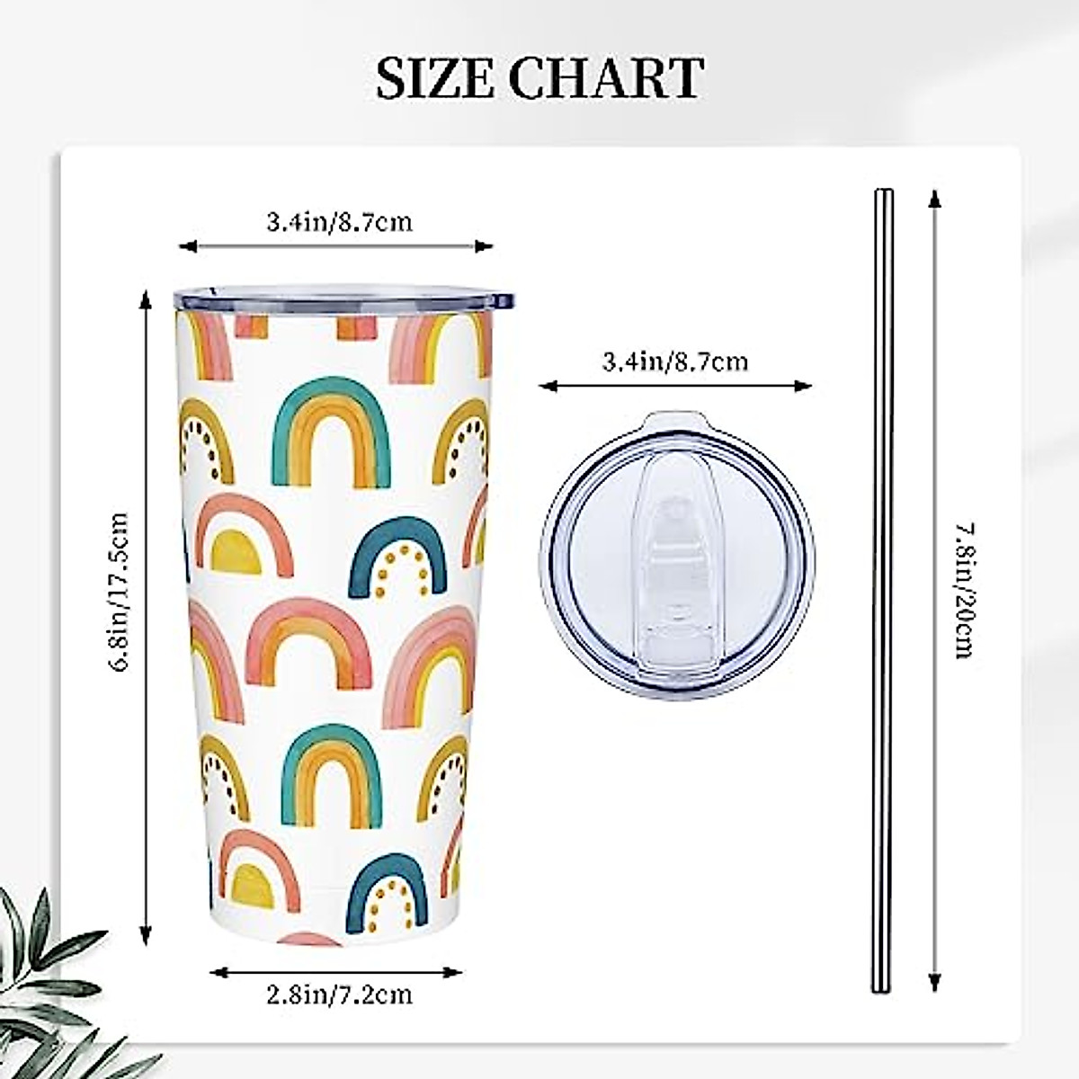 DLUCCA 20oz Insulated Coffee Tumbler With Straw Stainless Steel Swig Tumblers,Travel Mugs Insulated For Hot And Cold,Reusable Thermal Water Bottle Cup For Car Camping Exercise（Rainbow ）