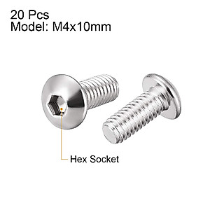 uxcell M4x10mm Machine Screws Hex Socket Round Head Screw 304 Stainless Steel Fasteners Bolts 20pcs