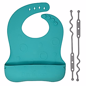 BUSY BABY Bungee Bib | Silicone Bib for Babies & Toddlers with Tethers | Attach Utensils and Keep Them Off The Floor | Dishwasher Safe, BPA Free (Spearmint)