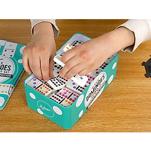 Regal Games â€“ Double 12 Dominoes â€“ Colored Dots Set â€“ Mexican Train Edition Set with, 91 Tiles, 4 Trains, Hub, & Collector's Tin - 2-8 Players Ages 8+ for Kids & Adults