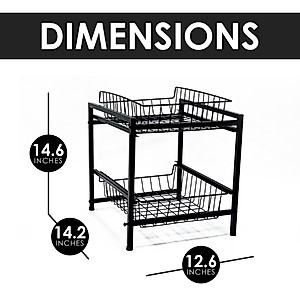 GlobalHome 2 Tier Under Sink Organizer, Sliding Basket Organizer, Kitchen Organizer, Bathroom Pull Out Organizer, Office Organizer 14.2"*12.6"14.6"