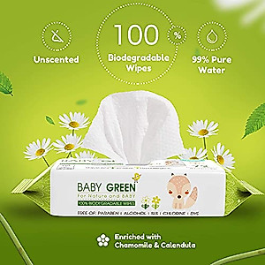 Yugi Baby Green Wipes Unscented Compostable Biodegradable and Organic– Value Pack (12 Packs of 72) 864 for Sensitive Skin