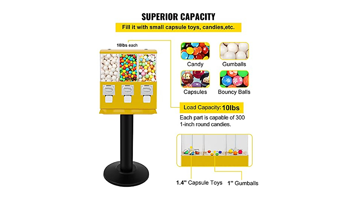 VBENLEM Triple Head Candy Vending Machine for Homes & Stores