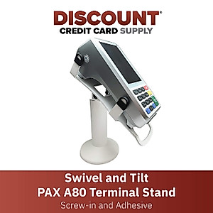 Discount Credit Card Supply Pax A80 7" Swivel and Tilt Terminal Stand, Screw-in and Adhesive, White