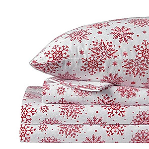 Sleepdown 100% Cotton Flannel Sheets - Super Soft Heavyweight, Double Brushed, Anti-Pill Flannel Bed Sheets - Cal King Sheets Deep Pocket Fitted Sheet X2 Side Pockets (California King, Merry Flakes)