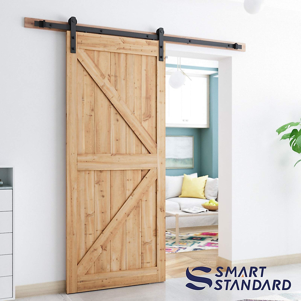 SMARTSTANDARD 6.6FT Barn Door Hardware kit, Barn Door Track, Sliding Door Hardware kit, Smoothly and Quietly -Heavy Duty Sturdy -Easy to install, Fit 36"-40" Wide Panel (I Shape Hanger)