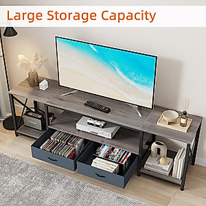 GYIIYUO TV Stand with Drawer for 75 80 Inches TV - Entertainment Center and Industrial TV Console Table with Open Storage Shelves for Living Room, Bedroom - 71'' Gray (180GR)