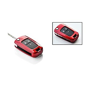 iJDMTOY Exact Fit Glossy Red Smart Key Fob Shell Cover Compatible with Chevy Camaro Cruze Malibu SS Spark Volt, Compatible with GMC Terrain 3 4 5 Buttons Folding Key Fob