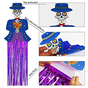 6 Pcs Day of the Dead Sugar Skull Hanging Decorations Dia de Los Muertos Decor Banner for Halloween Mexican Party Decorations Home Indoor Outdoor Supplies 3 Ft