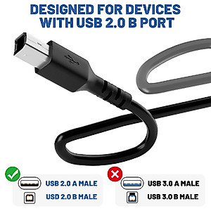 USB Printer Cable 6 Feet (3 Pack), USB 2.0 Type-A to B-Male Cord, High Speed Scanner Cord Compatible with HP, Canon, Epson, DAC, Dell, Brother, Xerox, Samsung, Piano with 5 Cable Ties- 6 ft