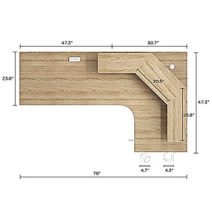 Jamesdar Computer Gaming L-Desk with Power, 35.8" H x 51.18" W x 37.8" L, White/Natural