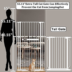 AIKSSOO 55.11" Extra Tall Cat Gate 42.91-45.66" Wide Safety White Metal Gate Pressure Mount Walk Through Swing Auto Close Pet Gate Toddler Dog Pet Cat for Indoor Stairs Doorways Kitchen
