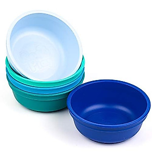 Re-Play Made in USA 12 Oz. Reusable Plastic Bowls, Set of 5 - Dishwasher and Microwave Safe Bowls for Snacks and Everyday Dining - Toddler Bowl Set 4.9" x 4.9" x 1.8" The Blues