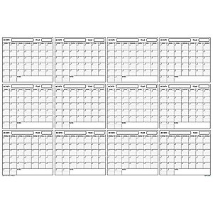 SwiftGlimpse 36x48 Large Jumbo Oversized Erasable Laminated Blank Annual Yearly Wall Calendar Poster, 12 Months, Reusable for Office, Academic, Home