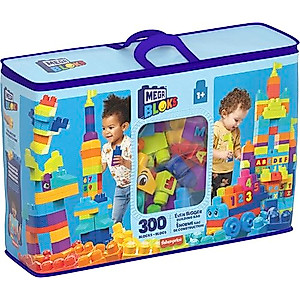 Mega BLOKS First Builders Toddler Blocks Toys Set, Even Bigger Building Bag with 300 Pieces and Storage, Blue, Ages 1+ Years