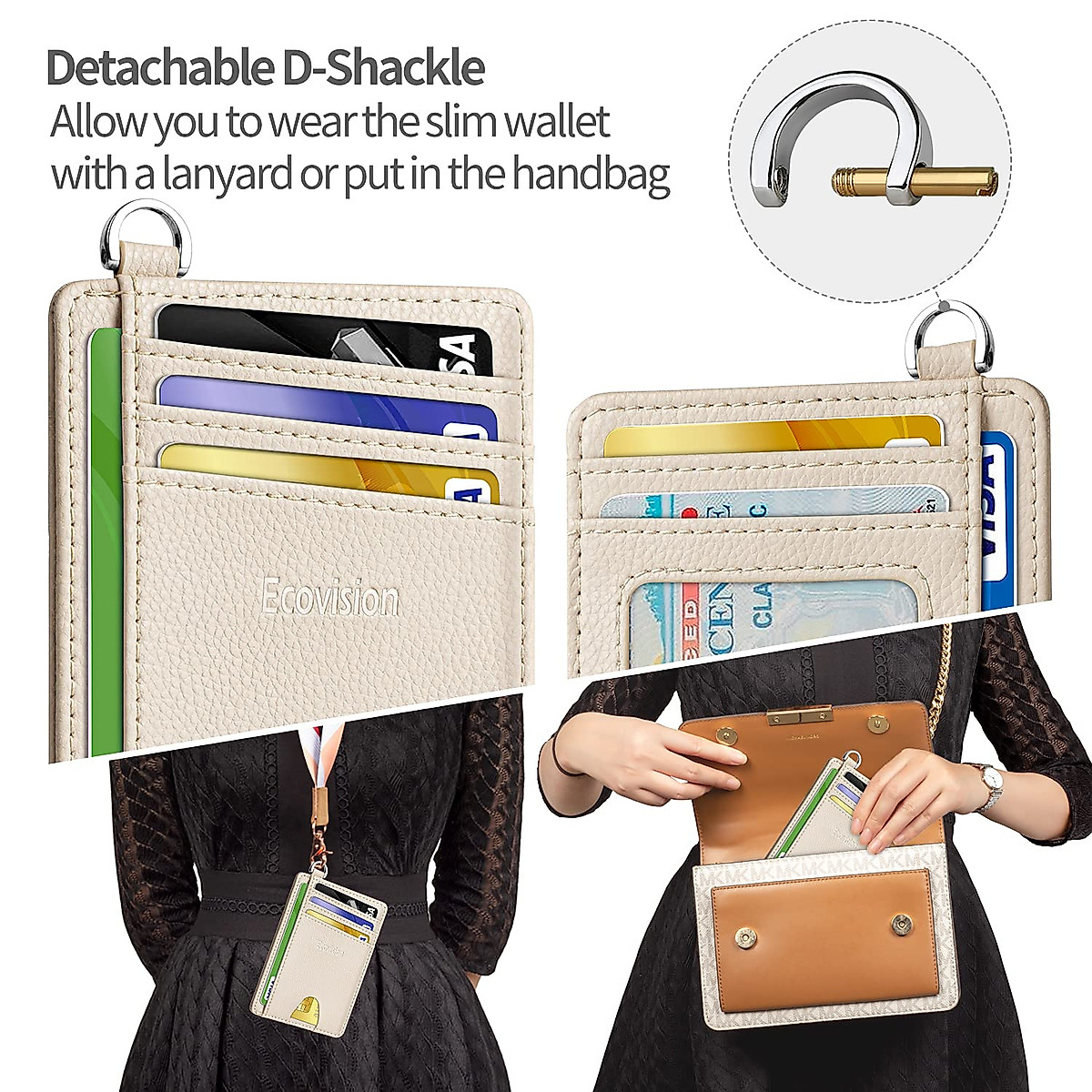 EcoVision Slim Minimalist Front Pocket Wallet, RFID Blocking Credit Card Holder Wallet with Detachable D-Shackle for Men Women