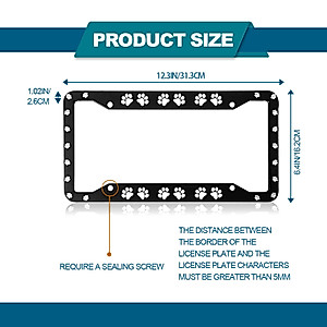 Paw Print License Plate Frame - 2 Pcs Personalise Aluminum Car License Plate Cover Dog Paw License Plate Holder, 4 Pieces Paw Valve Stem Caps, 2 Pieces Paw mat