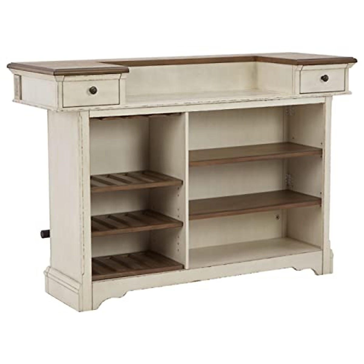Signature Design by Ashley Realyn French Country Bar with Metal Footrest, White & Beige
