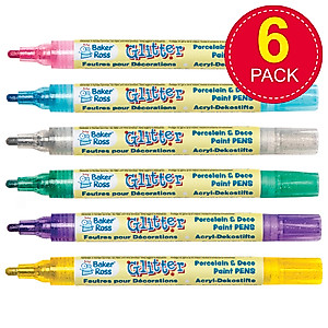 Baker Ross AT520 Paint Markers - Pack of 6, Acrylic Glitter Marker Set, Art and Craft Supplies