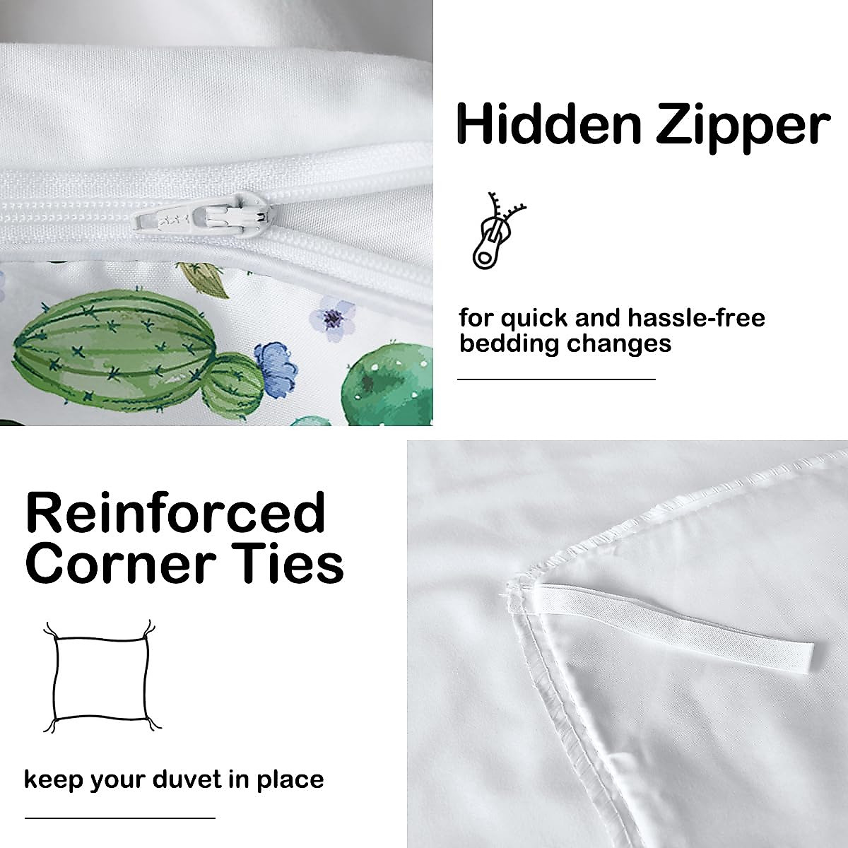 ARIGHTEX Cactus Bedding Cactus Duvet Cover Summer Plant Bed Set Nature Duvet Cover Set Bright Dorm Bedding (Full)