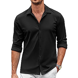 COOFANDY Men's Long Sleeve Button Down Shirts Stretchy Business Casual Shirt Black