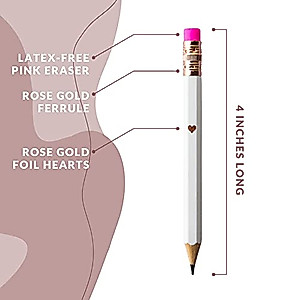 MARKT Mini Heart Pencils for Bridal Shower Games & Wedding Favors, Small White Pencils With Rose Gold Foil for Party Prizes or Gifts for Guests, Pre Sharpened Golf Pencils With Erasers (30 Pack)