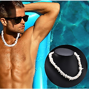 FIRAZIO 5Pcs Puka Shell Necklace Men Seashell Necklace Summer Beach Surfer Necklace for Men Women Hawaiian Necklace for Men White Necklace Beach Jewelry