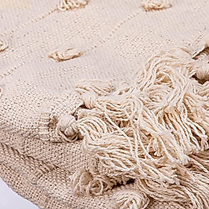 Primitives by Kathy Decorative Cotton Throw Blanket - Cream Poms & Fringe Trim 50x60