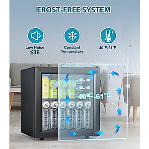 Electactic 50 Cans Beverage Refrigerator Cooler, 1.3 Cu.ft Mini Fridge Countertop Drink Cooler with Glass Door for Beer, Soda,Wine, Adjustable Digital Temperature Control for Home Dorm Bar, Black