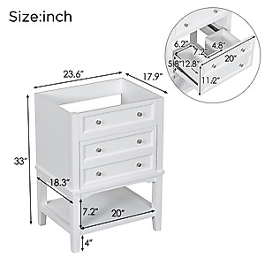 Dolonm 24 inch Bathroom Vanity without Sink, Base Only, Freestanding Vanity Cabinet with One Drawer and Open Shelf, Solid Wood Frame, White
