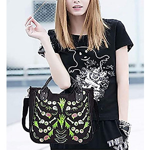 RainboSee Women Punk Rivet Handbag Purse Canvas Tote Shoulder Crossbody Bag Large Capacity Satchel Black (Skull)