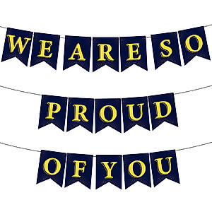 XtraLarge, We Are So Proud Of You Banner - No DIY Required, Graduation Banner | Gold and Blue Graduation Party Decorations 2023 | Blue and Yellow Graduation Backdrop for 2023 Graduation Decorations