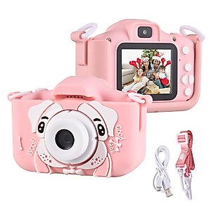 XIXIAN Mini Cartoon Kids Digital Camera 1080P Digital Video Camera for Kids Dual Lens 2.0 Inch IPS Screen Built-in Battery Cute Photo Frames Interesting Games with Neck Strap Birthday f