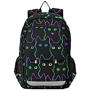 Glaphy Black Cats Rainbow Backpack with Reflective Stripes Lightweight Laptop Backpack Student Travel Daypack