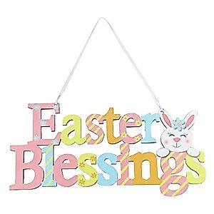 Wooden Welcome Sign for Front Door Easter Decorations, Happy Easter Egg Bunny Pendant Farmhouse Door Plaque for Garden Fence Hanging Ornament, Indoor Outdoor Spring Ornaments for Wall Tree Home Decor