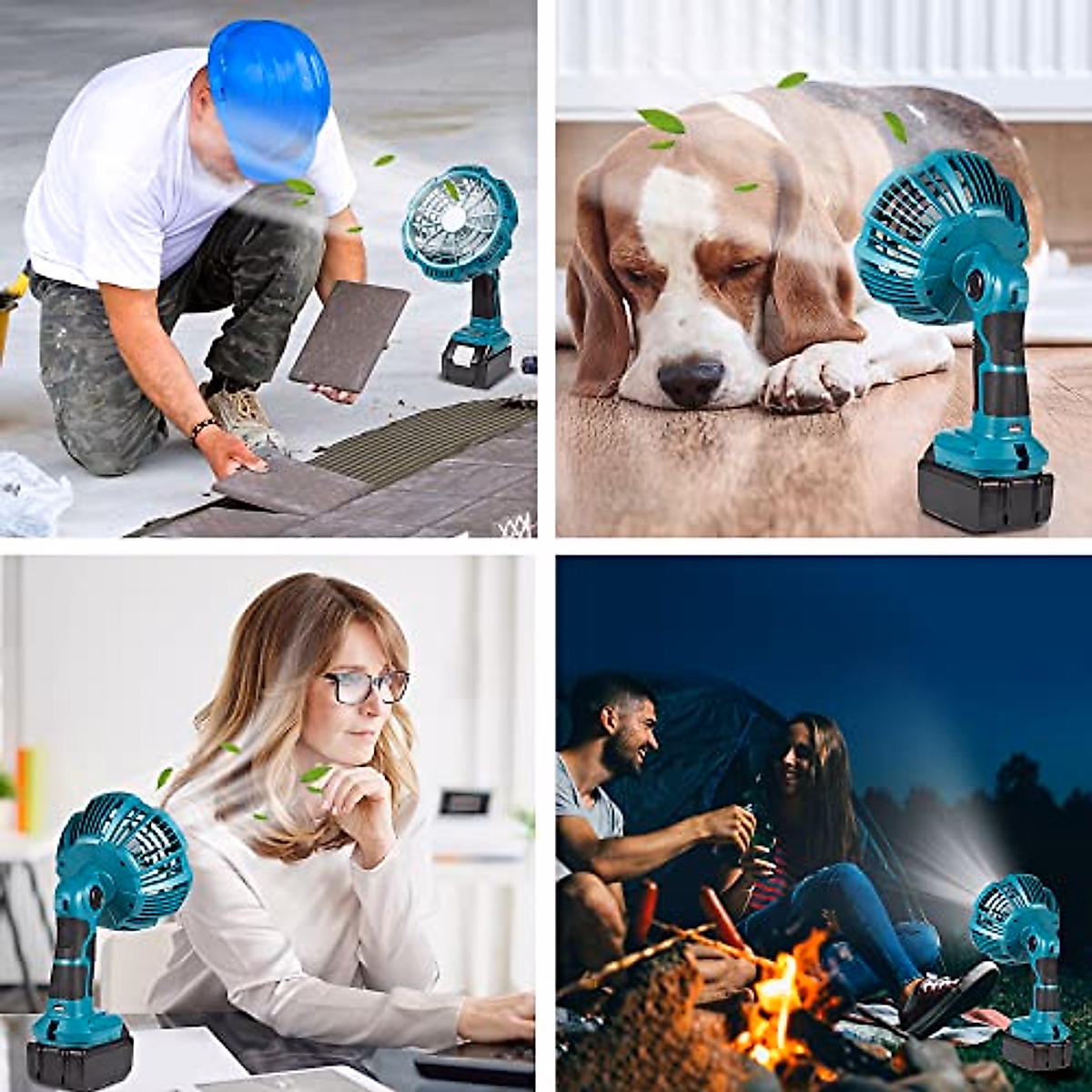 Portable Table Fan, 18V Battery Operated Fan with LED Light, Quiet Small Personal Fan 3 Speed Strong Airflow, Adjustable Tilt Remote Control Rechargeable Fan for Tent, Bedroom, Office, Jobsite