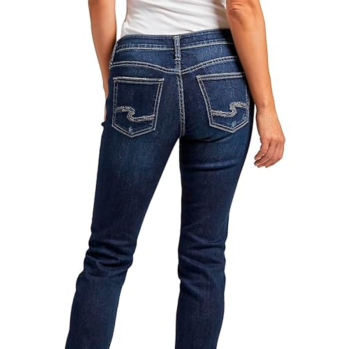 Silver Jeans Co. Women's Boyfriend Mid Rise Slim Leg Jeans, Deep Dark Indigo Wash, 36W x 29L