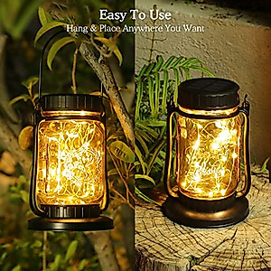 NEEMO Solar Mason Jar Fairy Lights, 4 Pack Solar Lanterns Outdoor Waterproof Glass Lamp, Vintage Jar Starry Fairy Light with Angel Pattern for Patio, Garden, Party, Holiday [Warm White]