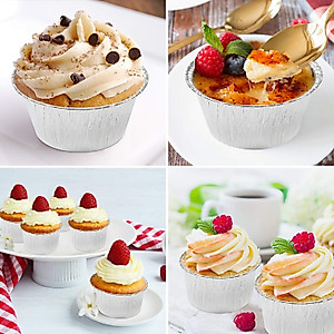 Aluminum Foil Ramekins, 150Pcs Foil Baking Cups 4oz Disposable Ramekins Aluminum Cupcake Muffin Liners Silver Foil Cupcake Cups for Muffin, Egg Tart, Creme Brulee, Souffle, Pudding and Appetizers