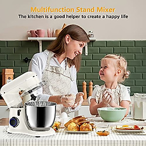 AILESSOM 3-IN-1 Electric Stand Mixer, 660W 10-Speed With Pulse Button, Attachments include 6.5QT Bowl, Dough Hook, Beater, Whisk for Most Home Cooks, Almond Cream
