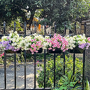 OGIMA 4pcs Large Hanging Flower Pots, Metal Iron Wall Planter Indoor/Outdoor for Railing Fence Balcony Garden Home Decoration with Detachable Hooks