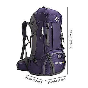 Kerxinma 60L Hiking Backpack Waterproof Travel Hiking Camping with Daypack Cover (Purple)