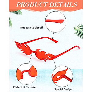 Hoteam 24 Pairs Fire Flame Sunglasses for Women Fire Flame Glasses Retro Wave Rimless Flame Shaped Glasses for Men Party Costume (Red)