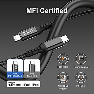 MFP USB C to Lightning Cable[Apple MFi Certified] 3.9ft,Nylon Braided Fast Charging iPhone Charger Cord Compatible with iPhone 14 13 12 11 Pro Max XR XS X 8 7 6 Plus SE and More(Black)