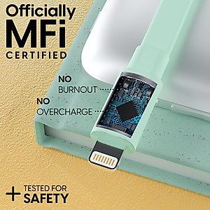 TalkWorks Flat Lightning Charging Cable Compatible w/iPhone 14/Plus/Pro/Pro Max, 13/Mini/Pro/Pro Max, 12/Pro/Pro Max/Mini, 11/Pro/Pro Max, XR, XS, XS Max, X, 8, 7, 6, 5-7' Charger Cord (Mint Green)