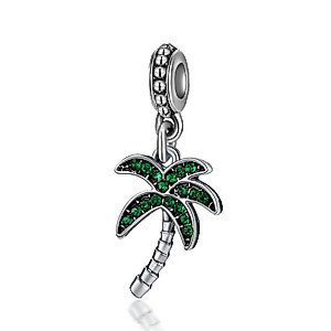 LaBenie Dangle Green Crystal Coconut/Palm Tree Charm Bead