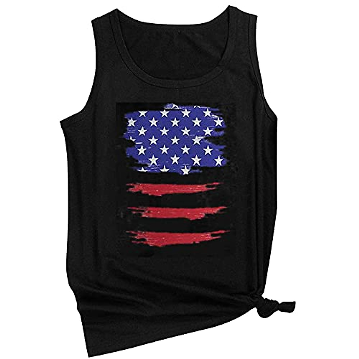 wodceeke American Flag Print Tank Tops For Women Sleeveless Loose T-shirt Independence Day Blouse Tops (Black, S)