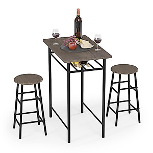 Weehom Bar Table with 2 Bar Stools, Pub Dining Table Set, Kitchen Counter Height Table with Bar Chairs, Bistro Table Sets for Kitchen Living Room, Built in Storage Layer