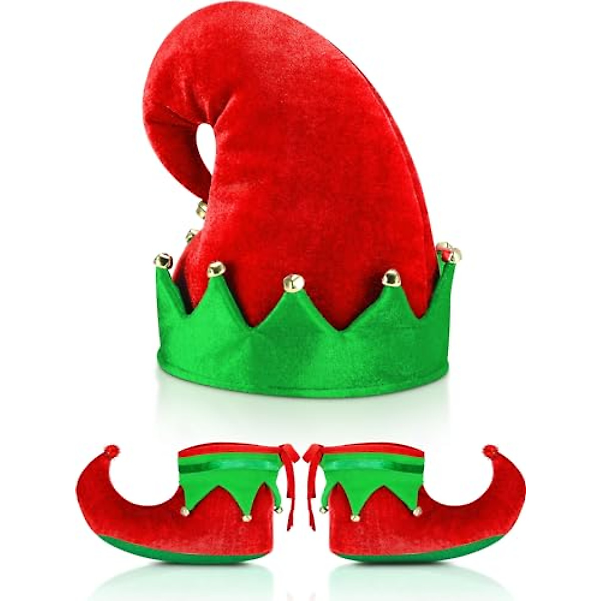 SATINIOR Christmas Santa Elf Shoes and Hat Christmas Red and Green Costume Accessory Set(21 cm/ 8 Inch,Vivid Color)